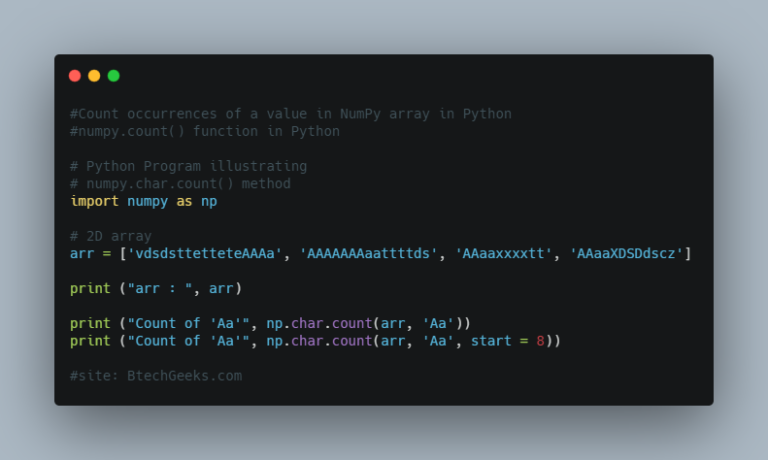 Count Occurrences Of A Value In NumPy Array In Python Numpy count In Python Python Programs