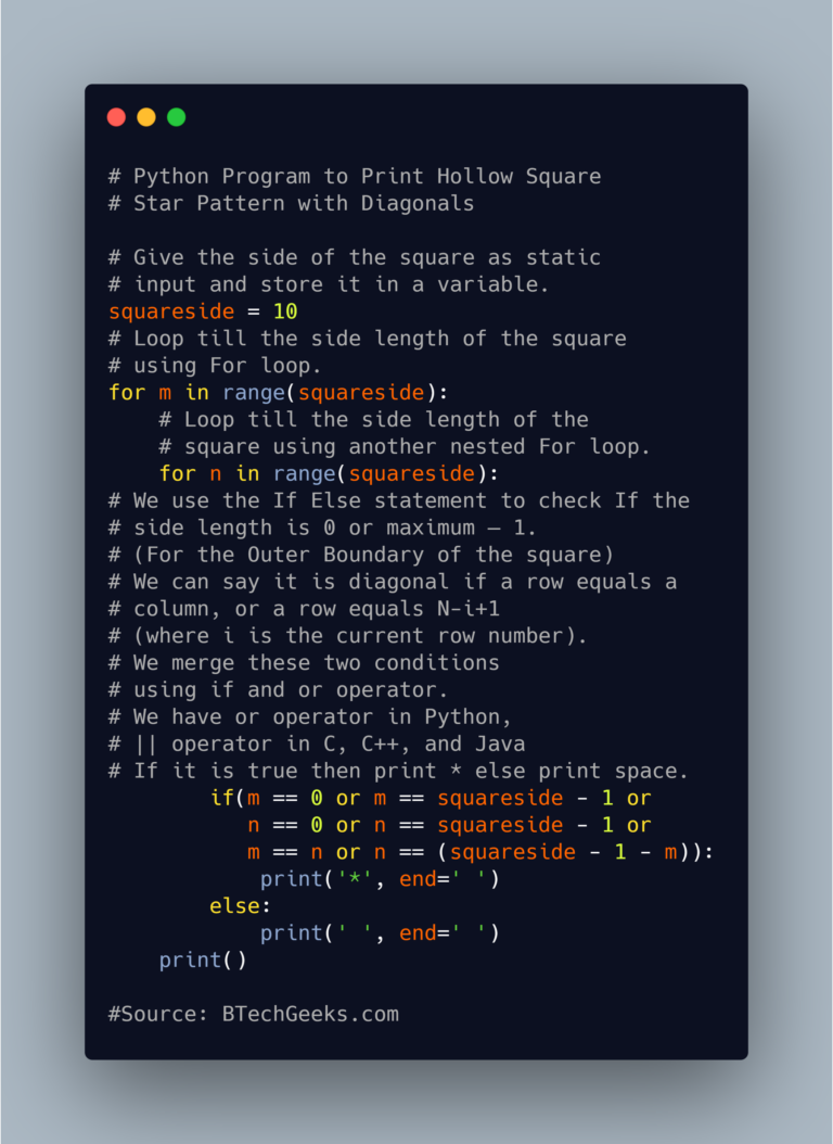 Python Program to Print Hollow Square Star With Diagonals - Python Programs